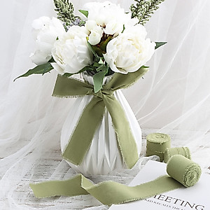 Keypan Green Ribbon 1-1/2 x 15 Yards Handmade Cotton Frayed Fringe Fabric Ribbons for Crafts Flower Bouquets Wedding Baby Shower Home DIY Decor