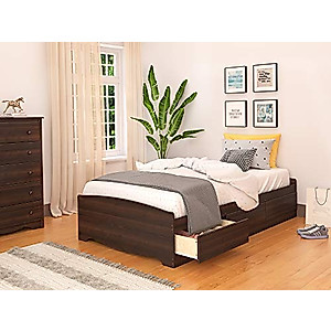 Prepac Mate's Twin XL 3-Drawer Minimalist Platform Storage Bed, Contemporary Twin XL Bed with Drawers 81.5" D x 41" W x 18.75" H, Espresso, EBX-4105-K