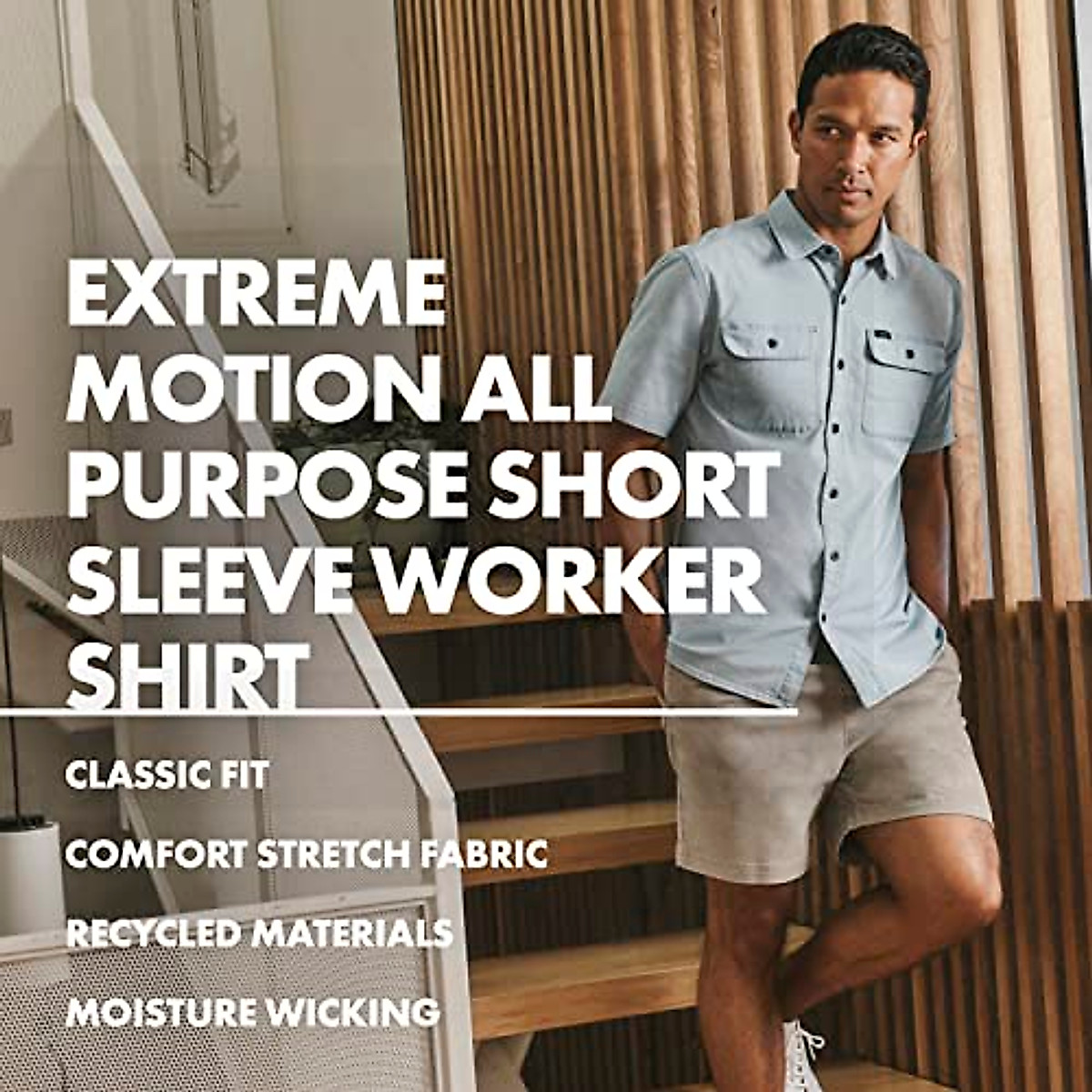 Lee Men's Extreme Motion All Purpose Classic Fit Short Sleeve Button Down Worker Shirt, Monaco Plaid