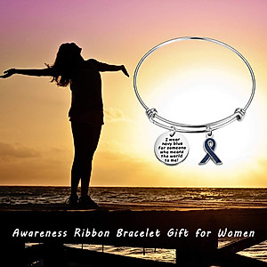 POTIY Blue Ribbon Awareness Charm Colon Cancer Fighter Bracelet Dark Blue Awareness Ribbon Gift Inspirational Bracelet for Cancer Survivor (Blue Bracelet)