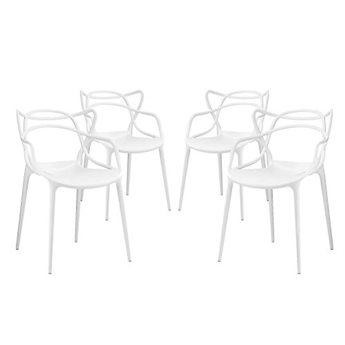 Modway Entangled Modern Molded Plastic Four Dining Armchairs in White