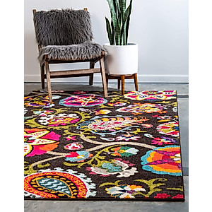 Unique Loom Estrella Collection Contemporary, Bohemian, Floral, Abstract, Paisley Area Rug, 7' 1" x 10' 0", Brown/Beige