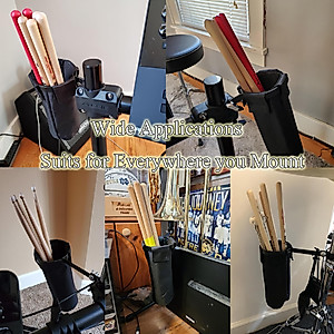 WOTLLA Drum Stick Bag, Nylon Drumstick Bag Removable, Drumstick Holder with Clamp-On Lockable Alloy Steel Heavy Duty Clamp for Drumsticks Mallets Up to 10 Pairs, Black