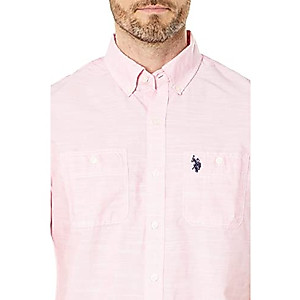 U.S. Polo Assn. Short Sleeve Solid Eoe Slub Woven Shirt Calypso Coral LG