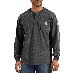 Carhartt Men's Loose Fit Heavyweight Long-Sleeve Pocket Henley T-Shirt, Carbon Heather, Small