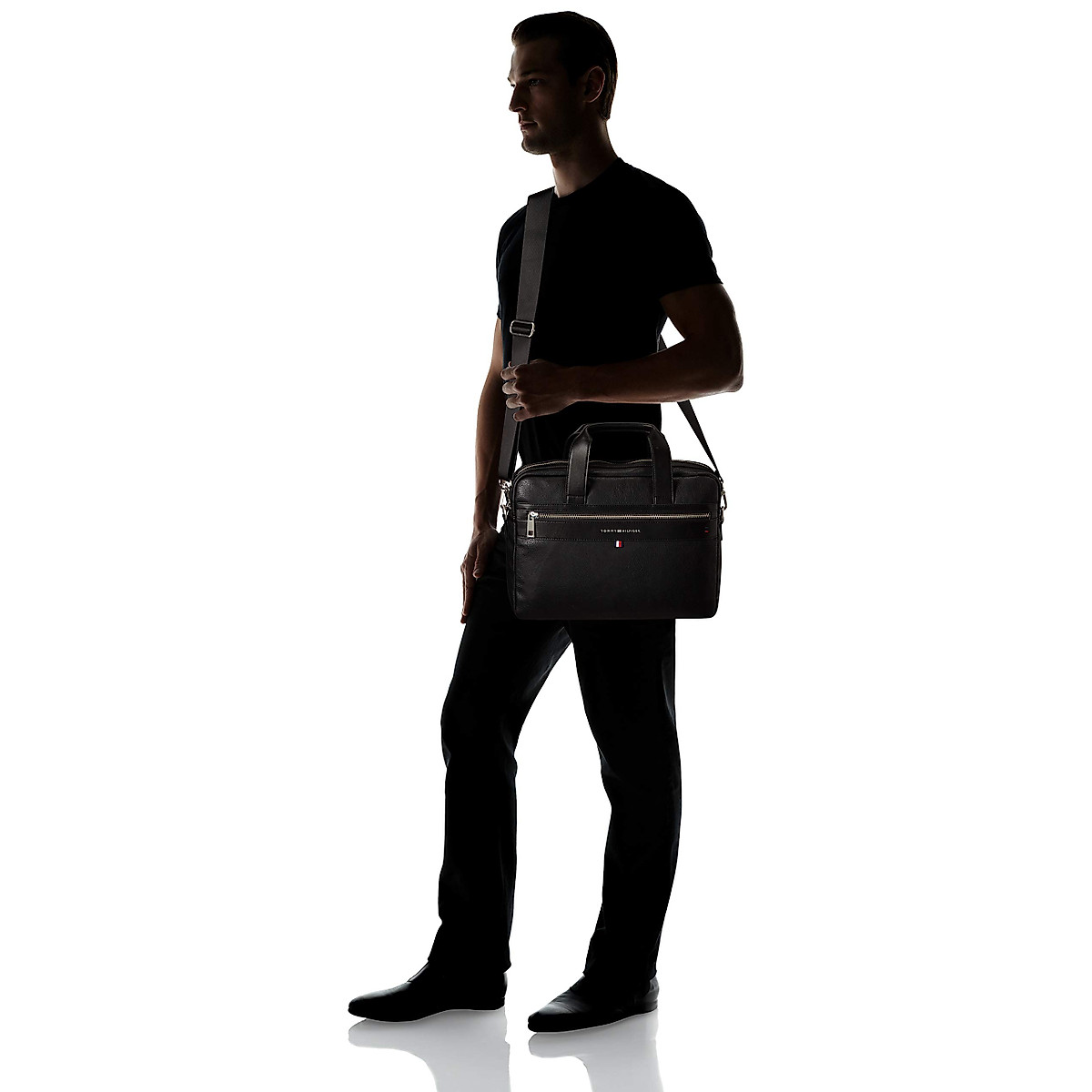 Tommy Hilfiger mens Tommy Hilfiger Leo Briefcase, Black, OS US