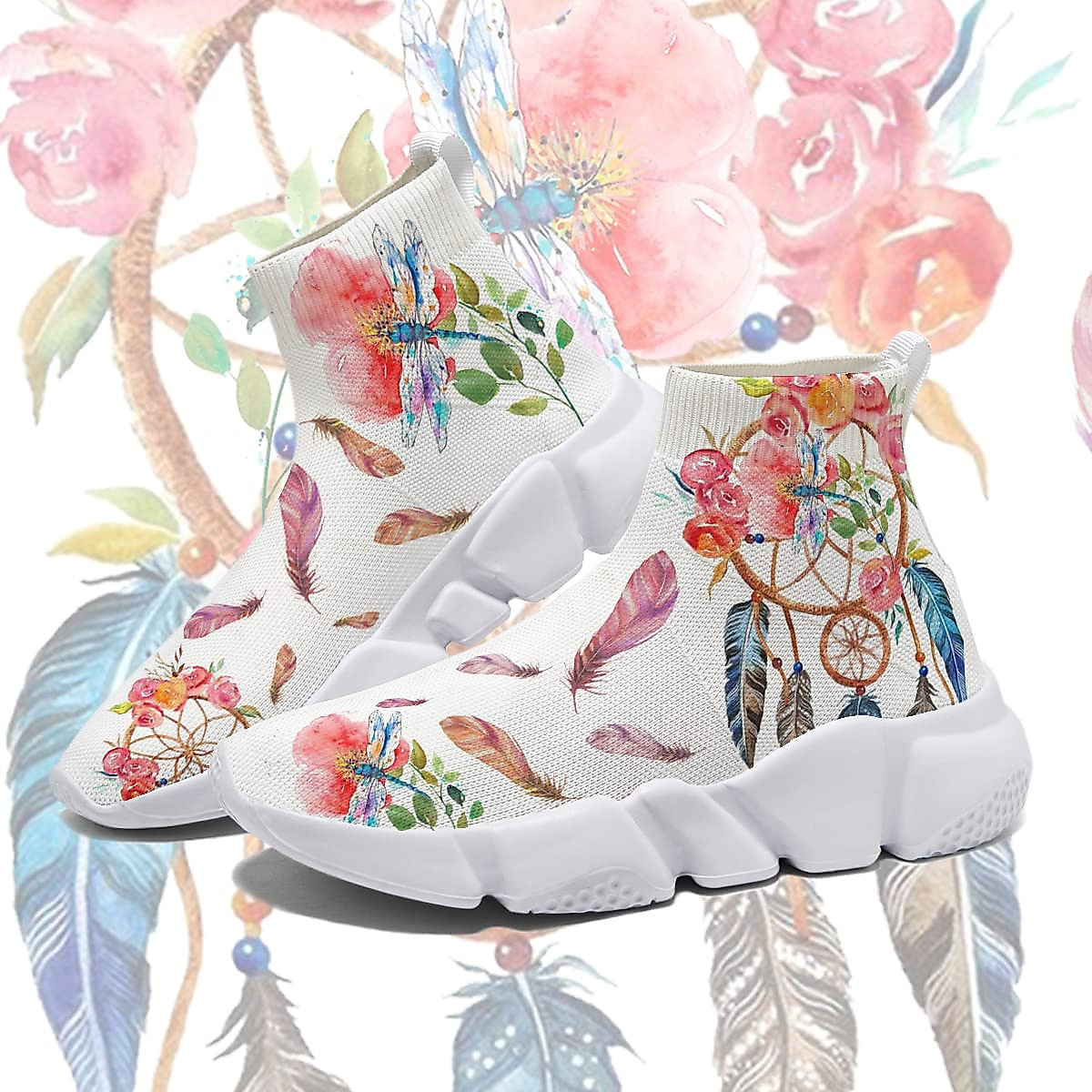 Hetios Womens Painted Sneakers - Walking Shoes Running Shoes Mesh Workout Casual Sock Shoes 6