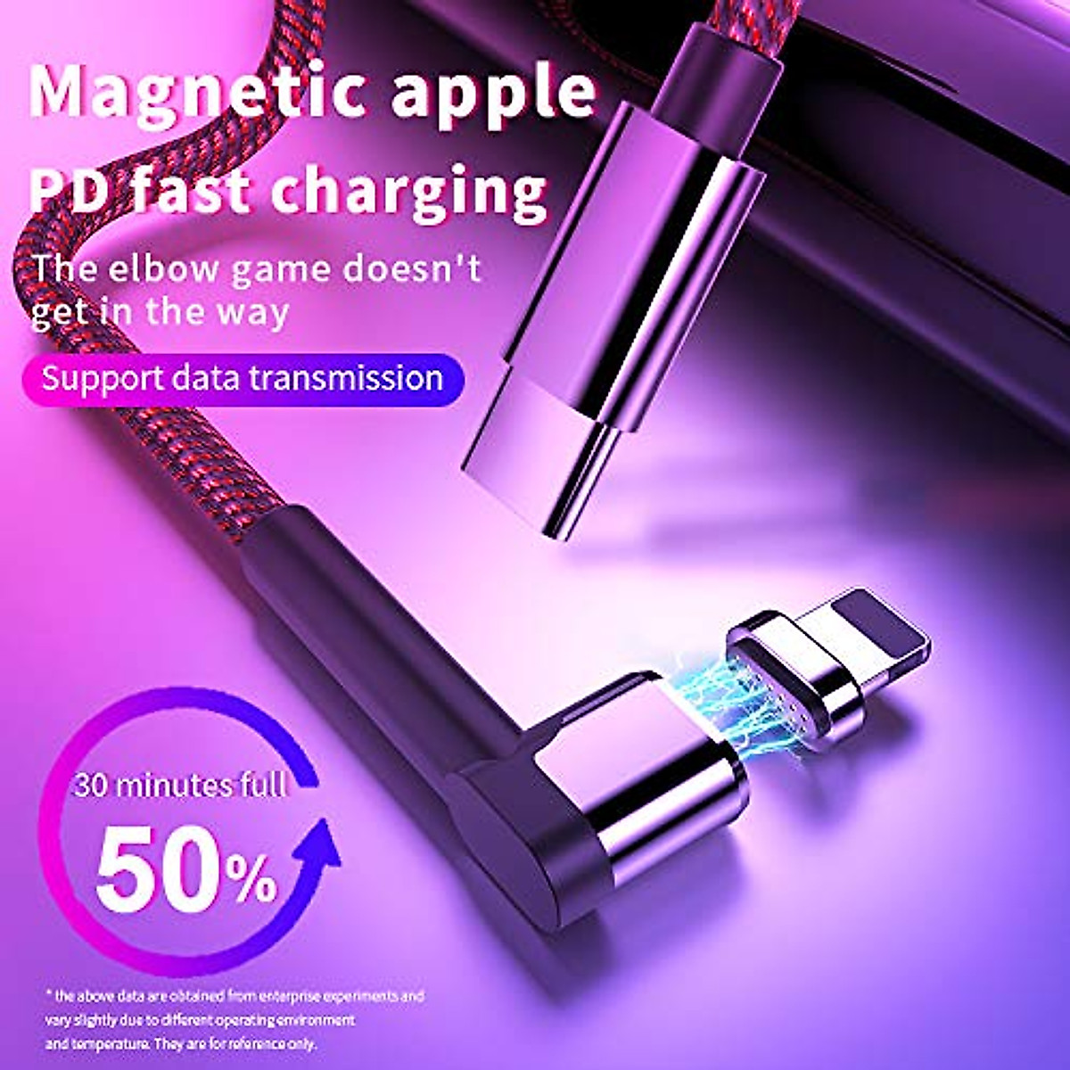 Strong Magnetic USB C to iOS 16 PD Fast Charging Cable, Right Angle, 90 Degree, 8 pin Data Syncing L-Tip 27W 20W 9V3A Cord, Nylon Braided for iPhone 14 13 12 Mini Pro Max 11 Xs Xr iPad Air, 1.2m 4ft