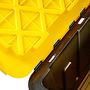 HOMZ Durabilt 15 Gallon Capacity Flip Lid Stackable Heavy Duty Tough Storage Container Tote, Black Base with Yellow Lid (6 Pack)