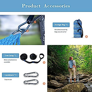 SUNCREAT Hammocks Double Hammock with Curved Spreader Bar, Outdoor Portable Hammock with Carrying Bag & Tree Straps for Bedroom, Patio, Backyard, Balcony, Max 450lbs Capacity, Blue