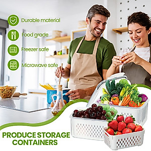 8 Pack Fridge Organizers Fruit Storage Containers for Fridge Produce Saver Containers Bins with Lid & Removable Drain Colanders Refrigerator Storage Organizer for Salad, Vegetable, Berry, Lettuce