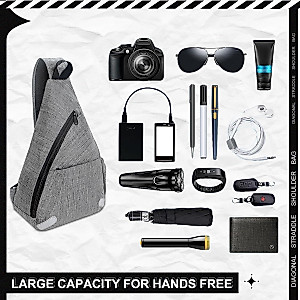 CALACH Sling Backpack Bag Chest Crossbody Bag Foldable Travel Hiking Daypack for Men Women(Grey)