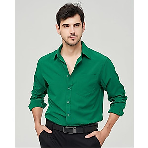 corfty Men Long Sleeve Dress Shirt - Regular Fit Stretch Free-Wrinkle Casual Button Down Shirt (Grass Green, XX-Large)