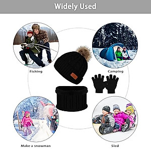 Kids Hat Scarf Gloves Set, Kids Winter Beanie Hat Scarf Gloves Set with Knit Thick Warm Fleece Lined for 3-6 Years Old