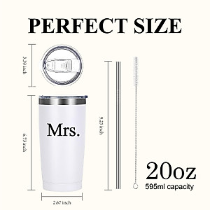 PartyGifts&beyond Mr and Mrs Cups Wedding honeymoon essential gifts 2 Pcs 20 Oz Stainless Steel Couple Tumblers for Bride and Groom (Bold)