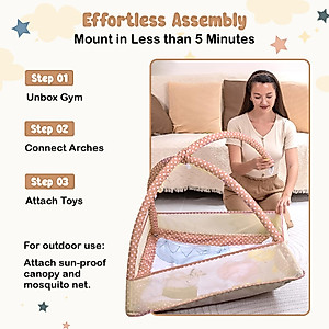 Kidikools Foldable Baby Play Mat, Baby Travel Essential, Portable Tummy Time Mat Baby Activity Center for 0-12 Months, Baby Play Gym, Outdoor Baby Mat for Floor with Sunproof Canopy Net 6-in-1