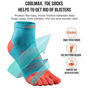 AONIJIE Toe Socks for Men and Women High Performance Athletic Five Finger Quarter Socks Soft, Comfortable and Breathable, Medium