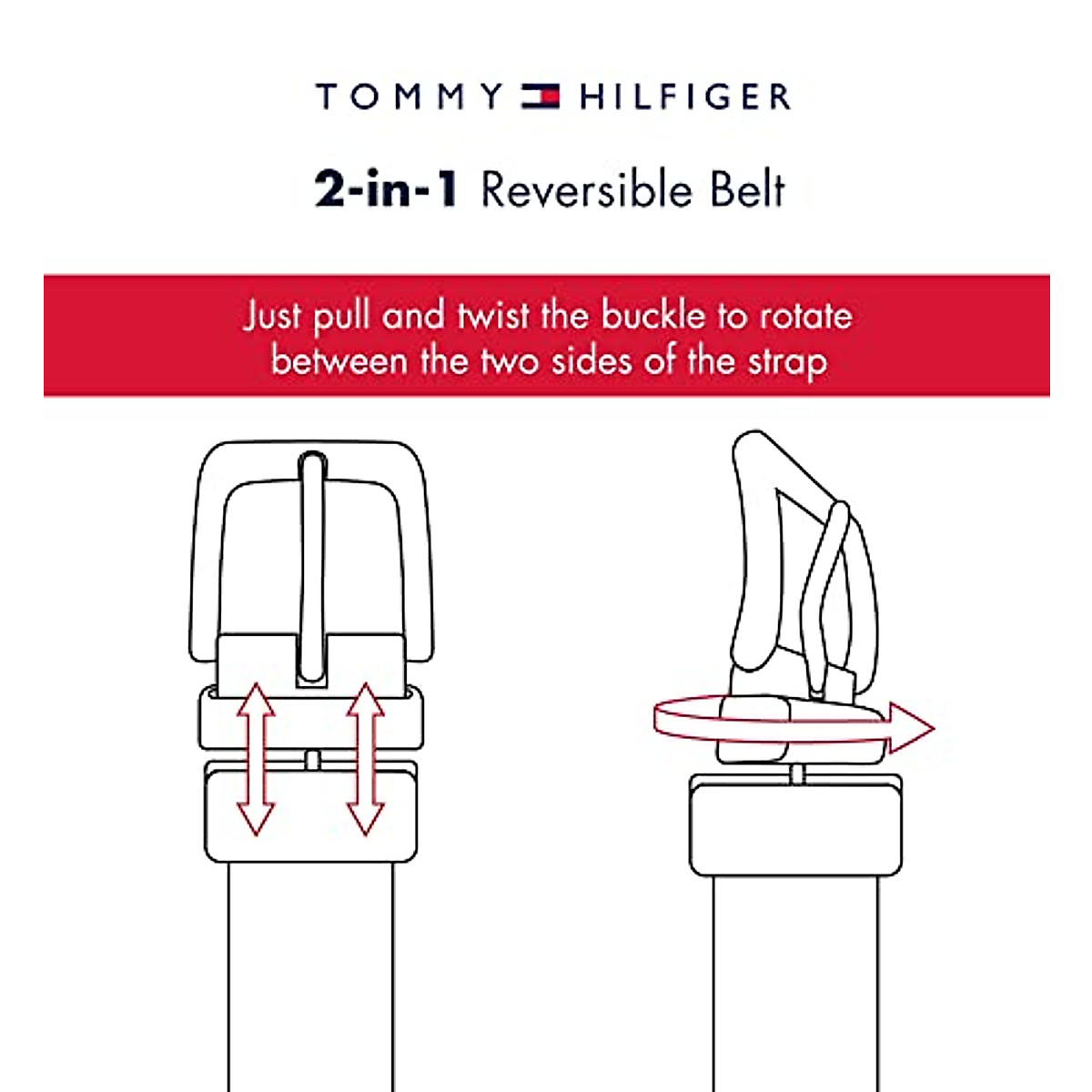 Tommy Hilfiger Men's Reversible Leather Belt - Casual for Mens Jeans with Double Sided Strap and Silver Buckle , cognac/black, 34