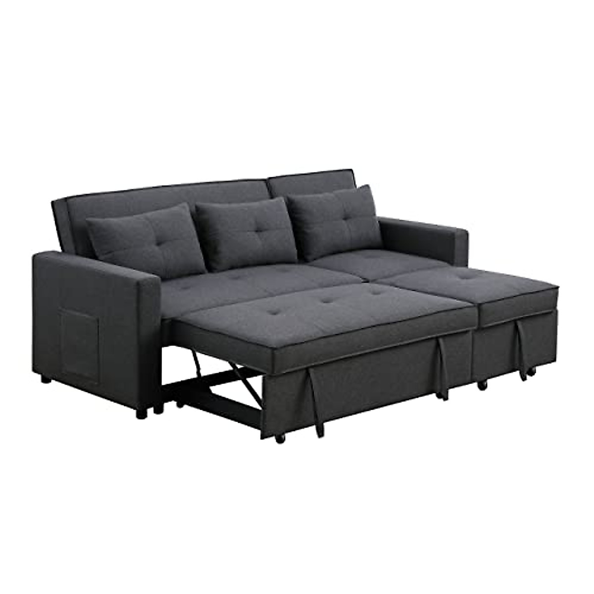 TUTB 80'' L-Shape Convertible Sleeper Sectional Sofa with Pull-Out Recliner and Bed, Side Pocket, Linen Corner 3 Person Couch for Home Furniture, Living Room, Apartment, Dorm, Dark Gray, 80