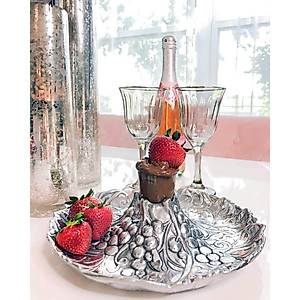 Arthur Court Aluminum Metal Grape Pattern Tidbit Cheese Hors d'oeuvres Tray with Glass for Toothpick - Entertaining Small Platter 10 inch Diameter x 2.25 inch Tall