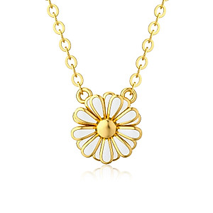 WSX 14K Daisy Necklace for Women White Daisy charm Pendant for Her Fine Jewelry Birthday Gift, 16+1+1 inches