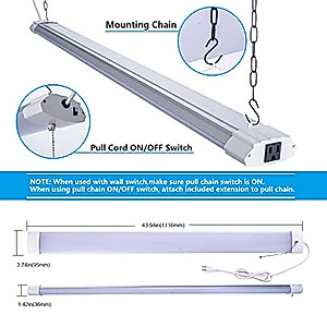 HOLDWILL 2 Pack LED Shop Light,4FT 48W Linkable Utility Integrated Ceiling Lighting Fixture, 3 CCT Selectable 3KK/4KK/5KK Hanging Mount with Pull Chain LED Workbench Light for Workshop