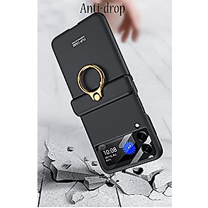 SHIEID Samsung Flip 3 Case with Ring, Z Flip 3 Case Hinge Protection, Flip Z 3 Case Shockproof Magnetic Attraction Hinge Protective Case Compatible with Galaxy Z Flip 3 5G, Black