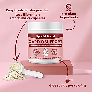 Special Breed Cardio Support for Dogs - Heart Health Support with Taurine, CoQ10, Organic Hawthorne Berry, Powder Supplement, 120 Scoops, 3.14 oz