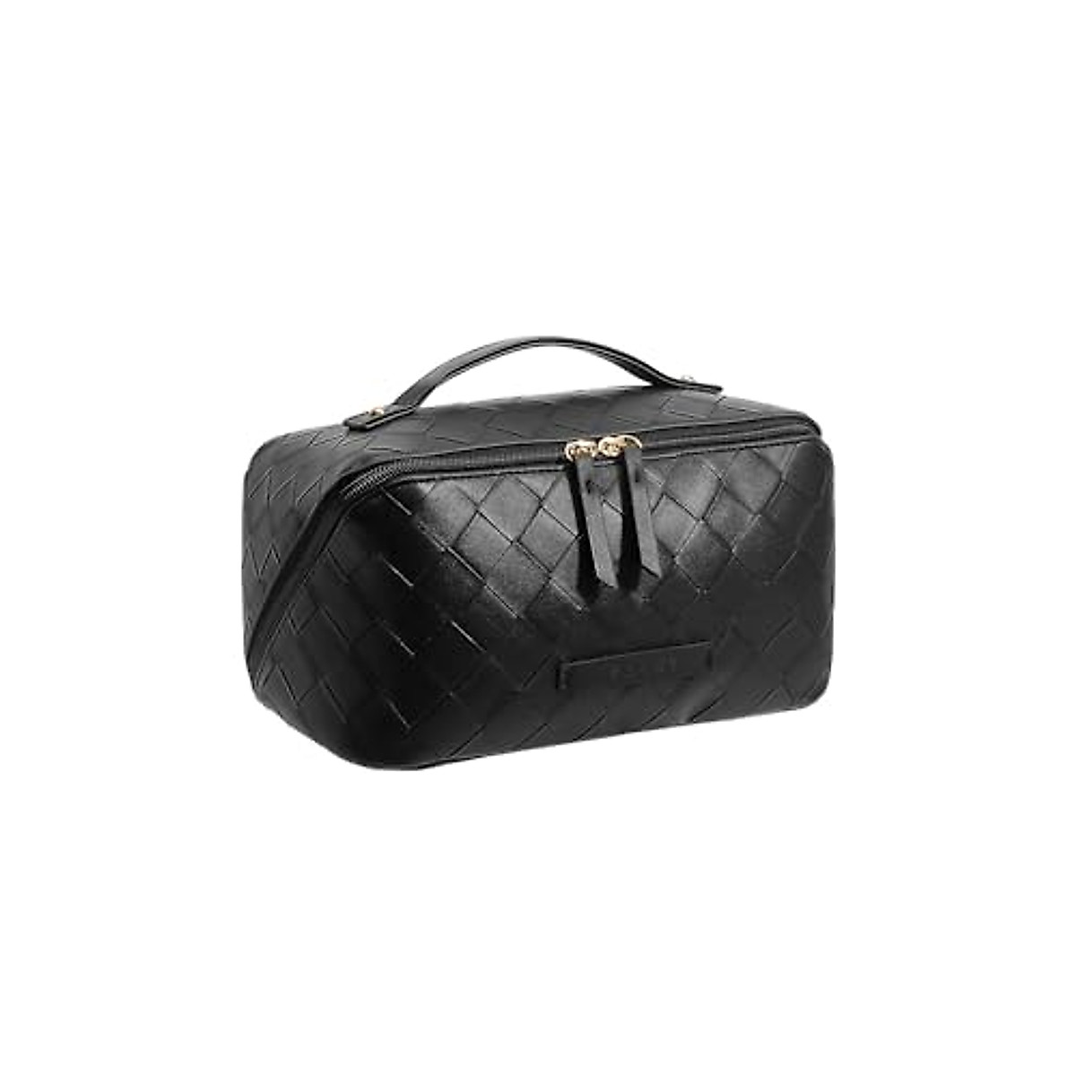 EACHY Travel Makeup Bag, Large Capacity Cosmetic Bags for Women, Waterproof Portable Open Flat Toiletry Bag Make up Bag with Divider and Handle (Checkered-Black, Medium)