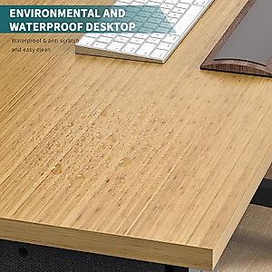 SMUG Computer Desk 32 Inch Home Office Writing Wood Storage Bag & Headphone Hook Small Spaces Simple Bedroom Work Study Kids Table, Natural