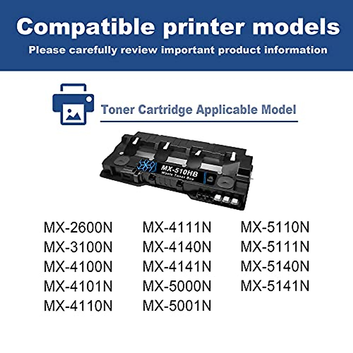 1 Pack Compatible MX-510HB MX510HB Waste Toner Box Replacement for Sharp MX-4101N MX-4110N MX-4111N MX-4140N MX-4141N MX-5000N MX-5001N MX-5110N MX-5111N MX-5140N MX-5141N Printers.