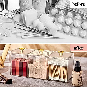 Obedpet 3 Pack Qtip Holder Dispenser,14 oz Acrylic Apothecary Jars with Lids,Bathroom Counter Organizer with Fashion Stripe for Cotton Swab, Cotton Ball ,Pads, Floss