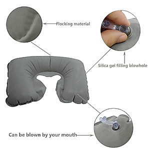 LiXiongBao Portable Travel Pillow, Inflatable Neck Pillow, U Shape Inflatable Air Cushion Neck Rest Eye Mask Earplug 3 in 1 Travel Set for Airplanes, Cars, Trains, Buses and Homes