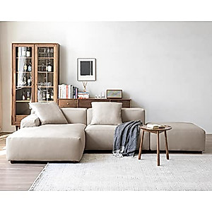 Acanva Luxury Modern Modular L-Shape Sectional Sofa Set, 3 Seat Upholstered Couch with Chaise Lounge for Living Room Bedroom Apartment,Light Cream