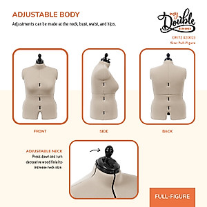 Dritz My Double Designer Adjustable Dress Form, Full-Figure, Ivory