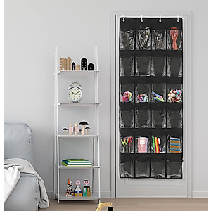 Simple Houseware 24 Pockets - Crystal Clear Over The Door Hanging Shoe Organizer, Black (64'' x 19'')