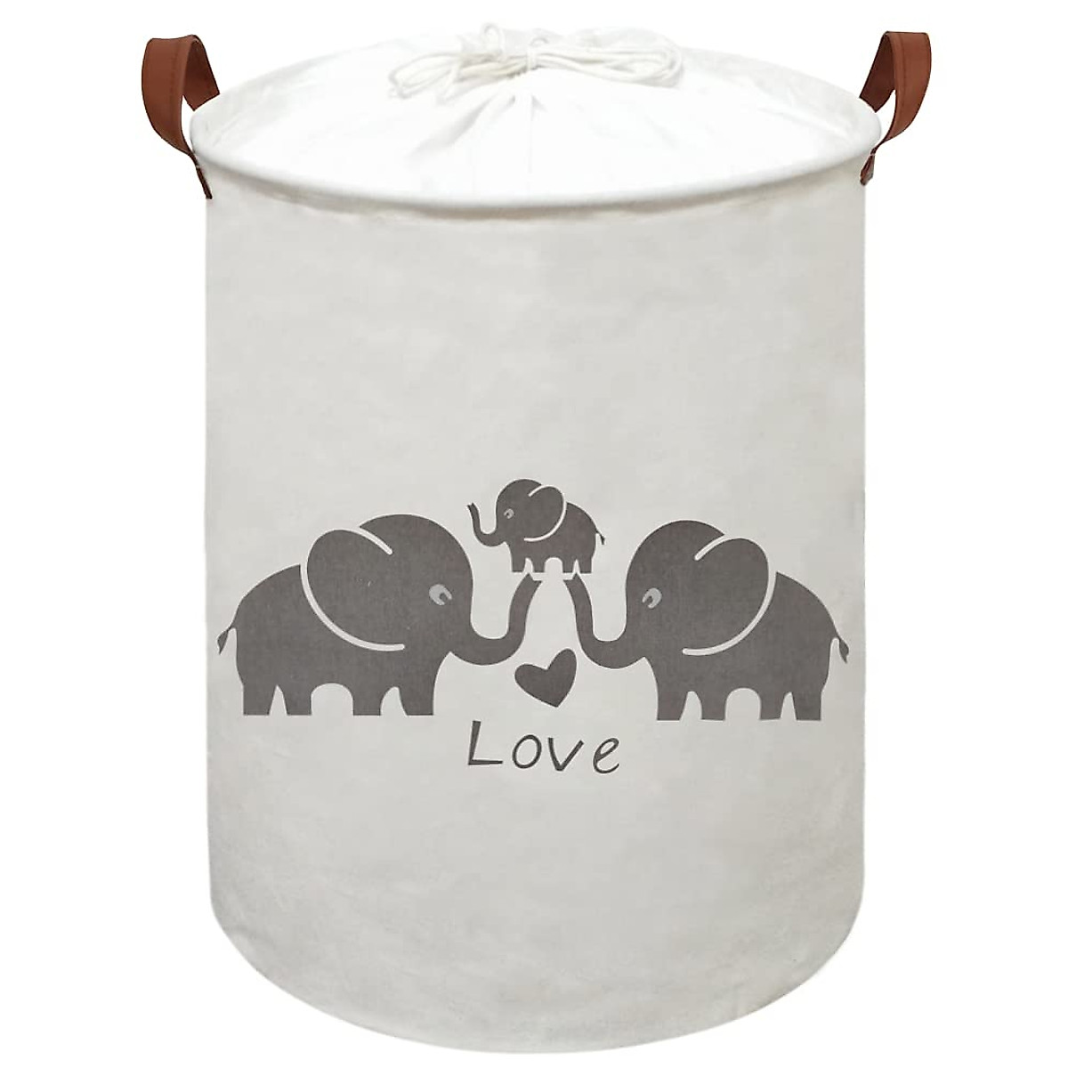 HIYAGON 19.7" x 15.7"Laundry Basket,Round Cotton Linen Storage Bin with Drawstring Cover for Bathroom/Closet/Toys Storage(Elephants)