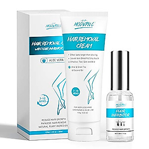 Aloe Hair Removal Cream & Hair Inhibitor Spray Set For Men or Women Sensitive Formula Bikini Remove Cream Painless Hair Remover Moisturizing For Body Arm Leg Armpit Gifts