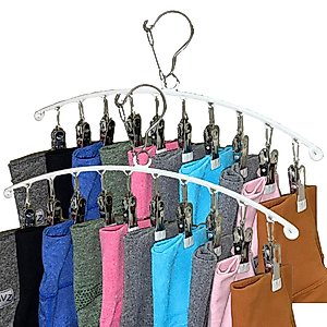 NIIVIIN Legging Organizer for Closet Hanging – High Strength 10-Clip Rubber Coated Stainless Steel, Legging Hanger for Jeans, Skirts, Shorts, Yoga Pants Hanger, Multi Pants Hanger, Value Pack of 2