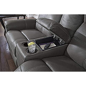 Signature Design by Ashley Jesolo Modern Faux Suede Double Reclining Loveseat with Center Console, Dark Gray