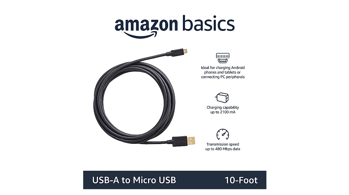 Amazon Basics 10-Foot USB-A to Micro USB Cable 5-Pack