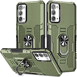 CCSmall for Samsung Galaxy Note20 Case with Metal Ring Kickstand for Women & Men, Heavy-Duty Protection Shockproof Bumper Cover Case for Samsung Galaxy Note 20 TY Green