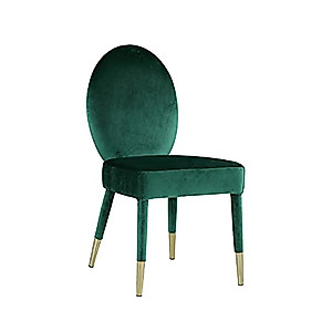 Iconic Home Leverett Dining Chair Upholstered Oval Back Armless Design Velvet Wrapped Wood Gold Tone Metal Tipped Legs (Set of 2) Modern Contemporary, Green