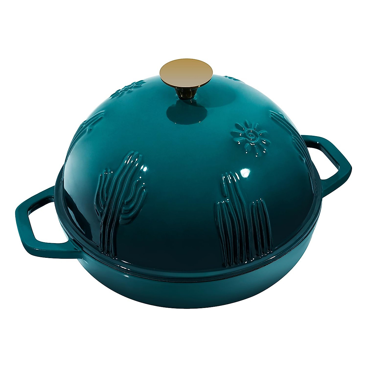 Flavehc Bread Oven Cast Iron Bread Dutch Oven with Cloche Lid for Bread Baking Darkcyan Enameled Cast Iron Bread Oven with Dome Lid for Sourdough 5 qt