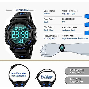 MJSCPHBJK Mens Digital Watch, Sports Military Watches Waterproof Outdoor Chronograph Watch for Men with LED Back Ligh/Alarm/Date