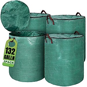 Kingdder 4 Pack 132 Gallon Reusable Yard Waste Bags with Lid, Extra Large Lawn Leaf Bags with 2 Handles & Zipper, Heavy Duty Collapsible Garden Yard Leaf Containers for Outdoor Debris Leaves