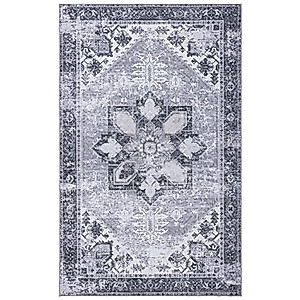 SAFAVIEH Tucson Collection Machine Washable Slip Resistant 4' x 6' Grey/Ivory TSN102F Vintage Persian Medallion Entryway Living Room Foyer Bedroom Accent Rug