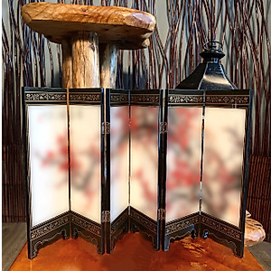 TJ Global Mini 9.5 INCH Tall 6-Panel Traditional Chinese Art for Home Decoration - Decorative Lacquerware, Home Decor, Lacquer, Oriental, Mini Divider (Opera Masks)