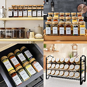 AISIPRIN 24 Pcs Glass Spice Jars with Bamboo Airtight Lids and 398 Labels, 4oz Empty Square Containers Seasoning Storage Bottles - Shaker Lids, Funnel, Brush and Marker Included