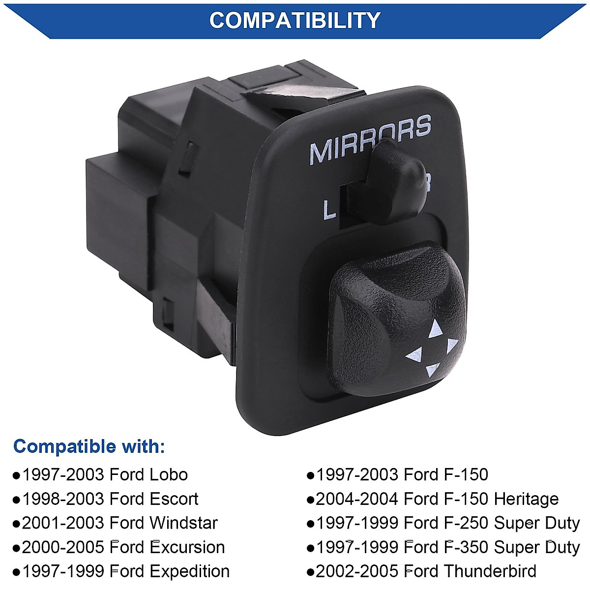Obaee Mirror Control Switch Button Compatible with Ford F150 F250 F350 Excursion Expedition Escort Thunderbird Windstar Lobo Replaces F65Z17B676AB Front Driver Side Door Power Mirror Control Switch